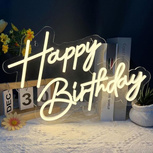 Other | Happy Birthday Neon Sign For Wall Decor Warm White Led Neon ...